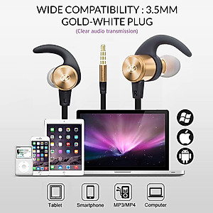 NEM Headphones in Ear Earbuds Magnetic Sweat Proof Sports Wired Earphones Stereo Bass Noise Cancelling Headsets with Microphone and Volume Control for All 3.5mm Jack Phones (Gold)