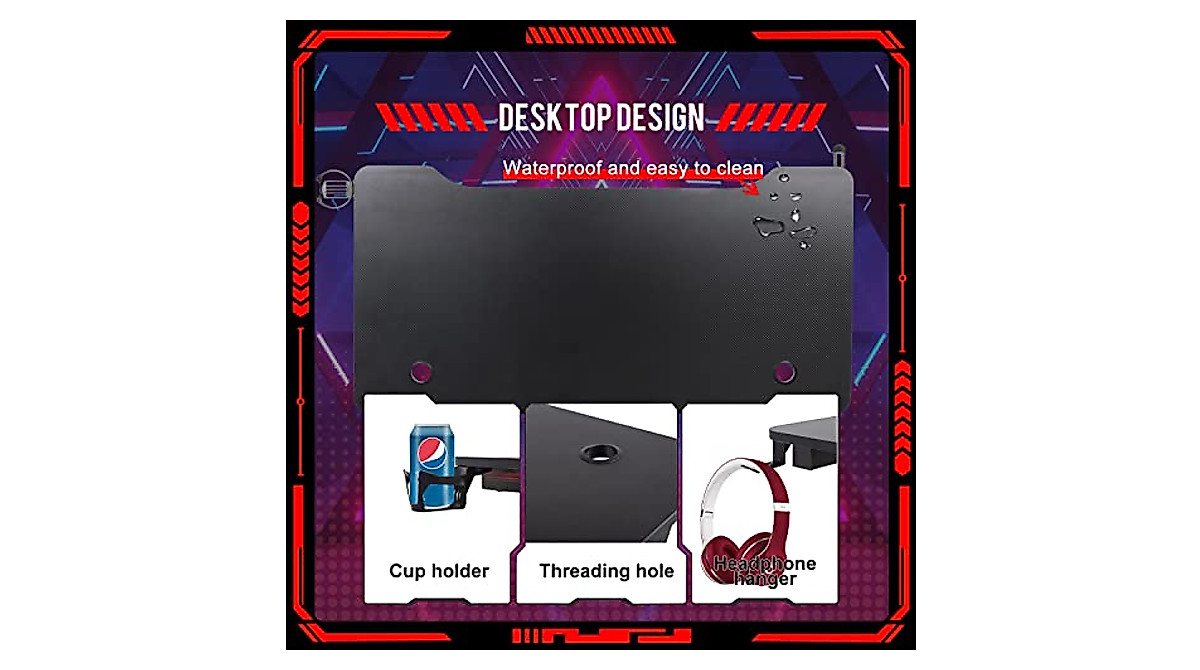 Ergonomic Gaming Desk - Modern Red 47in Workstation