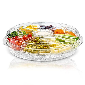 Chef's Star Clear Extra Large Acrylic Appetizer Serving Tray, 8 Compartment Vegetable Tray with Lid, Shrimp Cocktail Serving Dish, Large Iced Food Platter for Breakfast, Lunch, Dinner, Picnics Parties