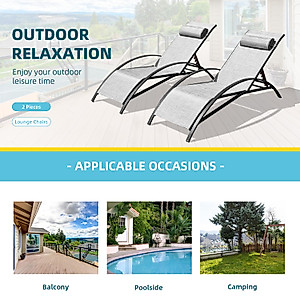 EROMMY All-Weather Textiline Recliner Chairs Set of 2 Outdoor Lounge Chairs with Adjustable Backrest (Arc Grey with Coffee Table, Set of 3)