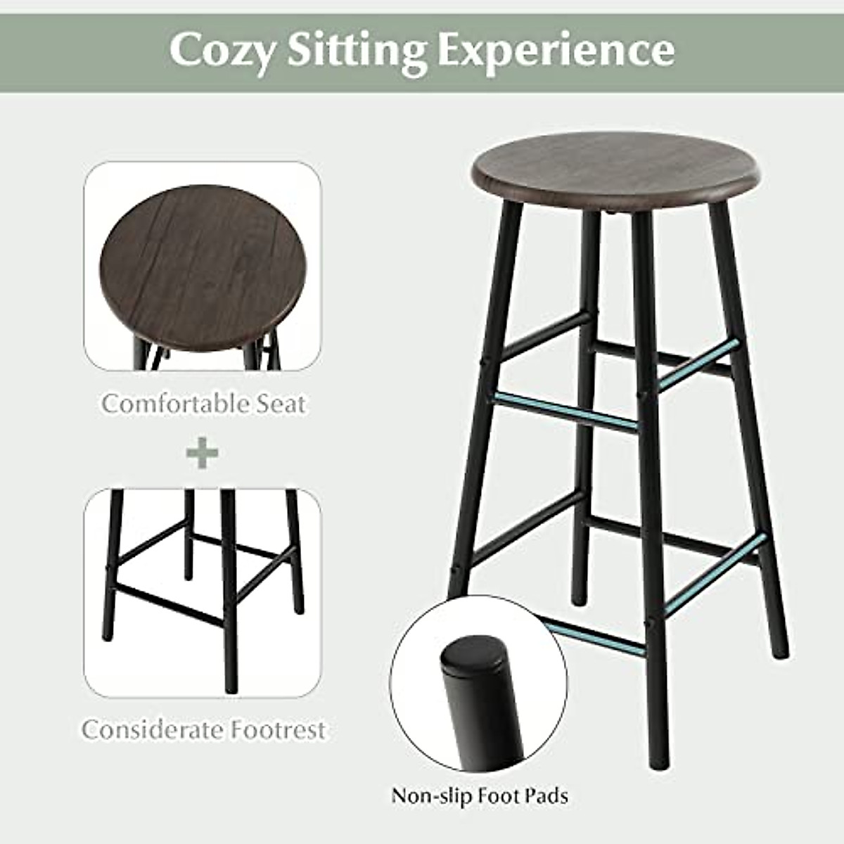 Giantex 3 Pieces Bar Table and Stools Set, Bistro Table Set with Glass Holder, 2 Tier Wine Rack & Storage Shelves, Kitchen Counter Table with 2 Stools for Home, Dining Room, Restaurant, Pub (Brown)