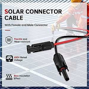 ELECTOP Solar Extension Cable Wire 10 Feet, 10AWG Solar Panel Cable with Weatherproof Female and Male Connector Adapter Kit for Solar Generator House Boat RV(10FT Red + 10FT Black)