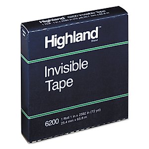 Highland 620025921 Invisible Permanent Mending Tape, 1-Inch x 2592-Inch, 3-Inch Core