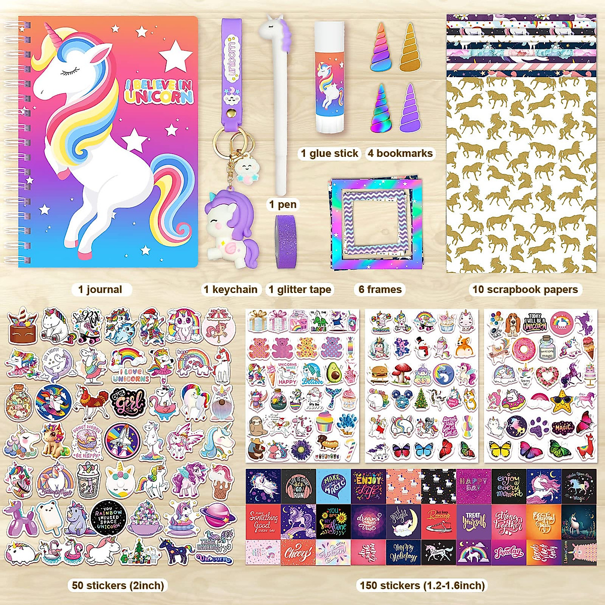ANERZA DIY Journal Set for Girls Gifts Ages 6 7 8 9 10 11 12 13 Years Old, Unicorn Birthday & Christmas Gifts Ideas, Arts and Crafts for Kids, Toys Stickers for Teens, Scrapbook & Diary Supplies Kit