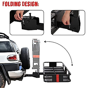 Basket Trailer Hitch Cargo Carrier 60"x 21" Folding Trailer Hitch Luggage Rack with Cargo Bag and Net, 550 LBS Capacity Vehicle Cargo Carriers Hitch Mount Fit 2" Receiver for SUV, Truck, Car