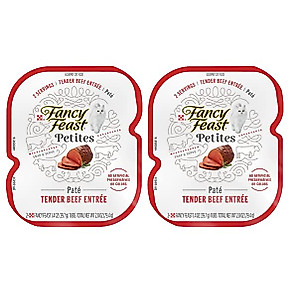 Fancy Feast Petites Pate Wet Cat Food Variety 5 Flavor Pack / 20 Servings/Beef, Chicken, Ocean Whitefish & Tuna, Salmon and Turkey with Healthier Paw Sticker Plus Colorful Plush Ball Cat Toy