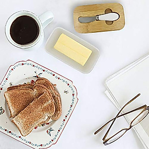 Porcelain Butter Dish with Bamboo Lid and Knife Airtight Silicone Sealing Butter Container is Good for Kitchen, Baking and Gift