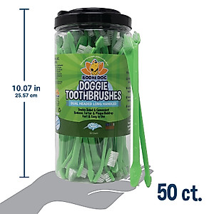 Bodhi Dog Dual-Headed Long Dog & Cat Toothbrush | Puppy Toothbrush with Soft Bristles for Pet Dental Care | Easy Teeth Cleaning Dog Toothbrush, 50 Count