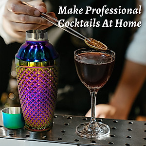 WhatAmug Cocktail Shaker Set, Electroplating Colorful Bartender Kit with 12.8OZ Cocktail Shaker Mixing Spoon Double Jigger and Hawthorne Strainers, Bar Accessories for Professional Bar and Home Bar