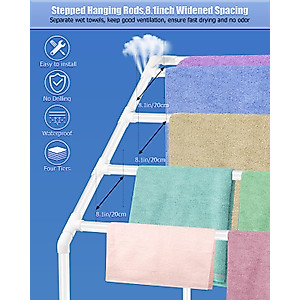 Heavy Duty Outdoor Towel Rack, Hutigertech 7 Tier Freestanding Poolside Pipe Towel Rack with Installation Hammer for Beaches,Swimming Pools,Bathroom