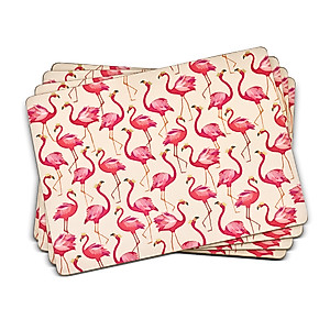 Pimpernel Sara Miller London Flamingo Collection Placemats | Set of 4 | Heat Resistant Mats | Cork-Backed Board | Hard Placemat Set for Dining Table | Measures 15.7” x 11.7”