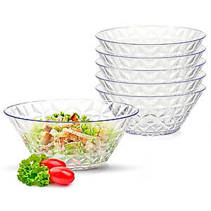 Plasvale Durable Plastic Serving Bowls 105.8oz/3L - Dishwasher Safe - Set of 6 Big Bowls for Salad, Popcorn, Pasta, Serving Side Dishes, Dinner Parties and more – BPA Free (Clear)