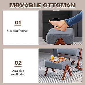 HOMREST Rocking Chair, Mid-Century Modern Upholstered Fabric Rocking Armchair with Ottoman & Thick Padded Cushion for Living Baby Room, Bedroom(Gray)