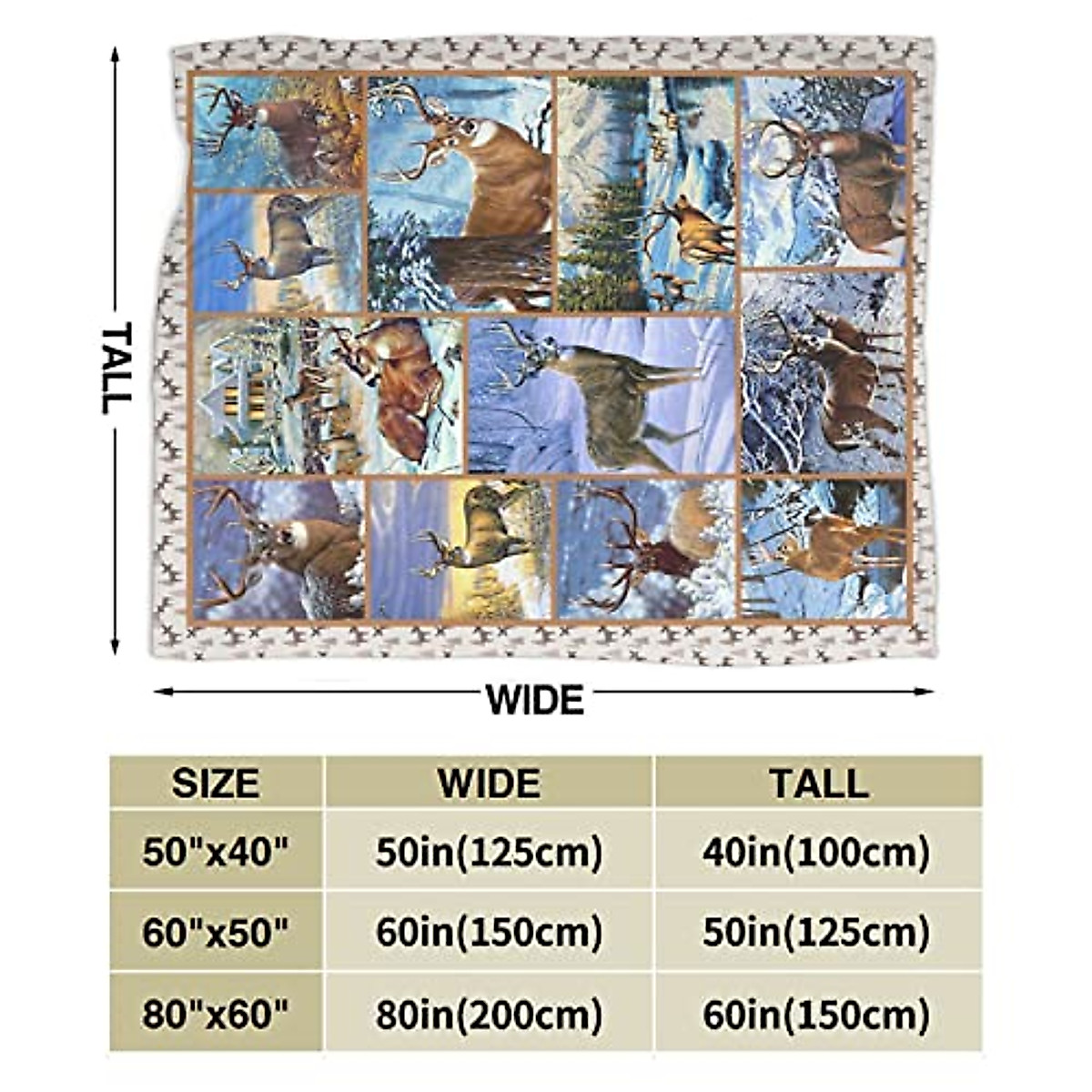 Deer Blanket Super Soft Cozy Forest Snow Elk Fleece Throw Blanket Warm Fuzzy Plush Deer Wildlife Blanket Gifts for Women Kids 50"X60"