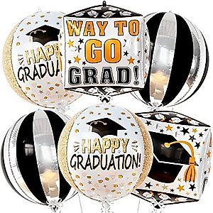 Big, 22 Inch Happy Graduation Balloons 2023 - Pack of 6 | Graduation Mylar Balloons for Black and Silver Graduation Party Decorations 2023 | Congrats Balloon, Kindergarten Graduation Decorations 2023