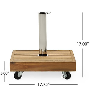 Christopher Knight Home Ralph Outdoor 49lb Square Umbrella Base - Acacia Wood and Stainless Steel - Teak