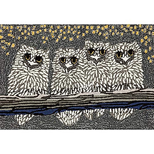 Liora Manne Frontporch Indoor Outdoor Rug - Novelty Design, Hand Hooked, Weather Resistant, UV Stabilized, Foyers, Porches, Patios & Decks, Owls, 2'6 x 4'