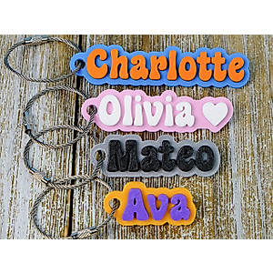 Personalized Water Bottle and Bag Name Tag Groovy Font, Hard Plastic Luggage Label Custom Nametag, Bulk Discounts