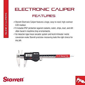 Starrett Stainless Steel IP67 Electronic Slide Caliper - 0-6" Range, .0005" Resolution, LCD Display, RS232 Output, Fine Adjustment, Slide Lock, in/mm Conversion - 798B-6/150