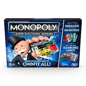 Hasbro Gaming Monopoly Super Electronic Banking Board Game, Electronic Banking Unit, Choose Your Rewards, Cashless Gameplay Tap Technology, for Ages 8 and Up
