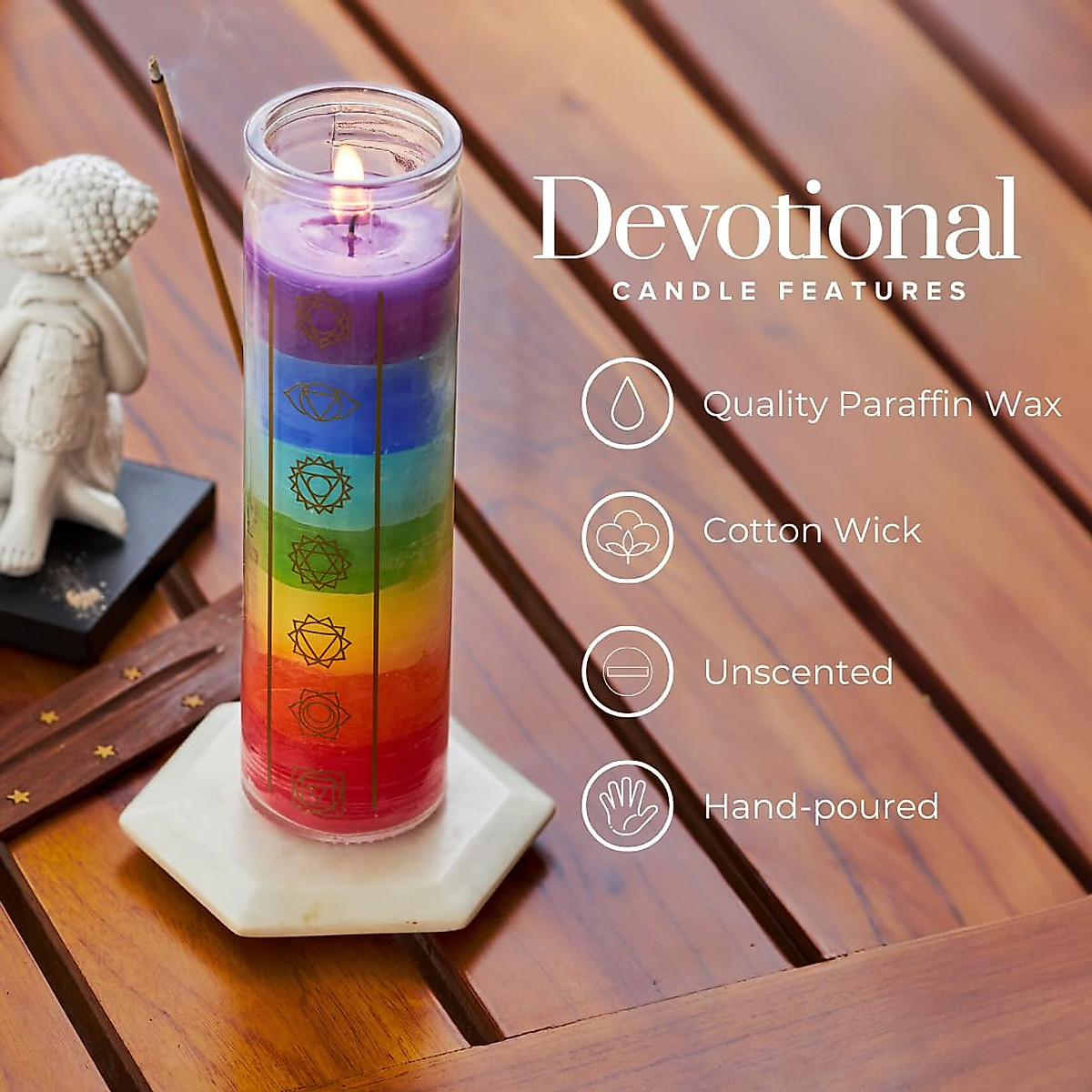 Simply Soson 2x8 inch 7 Chakra Candle Unscented Devotional Candle in Glass Jar - 1 Piece – Glass Prayer Candle - Promotes Positive Energy, Meditation & Relaxation