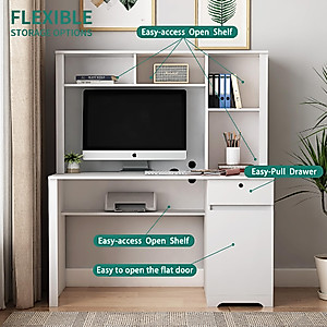 LUSPAZ Wooden Computer Desk with Hutch & Bookshelf, Executive Design for Teens, Students, and Home Office,Includes Drawers, AC Outlets, and USB Ports, White