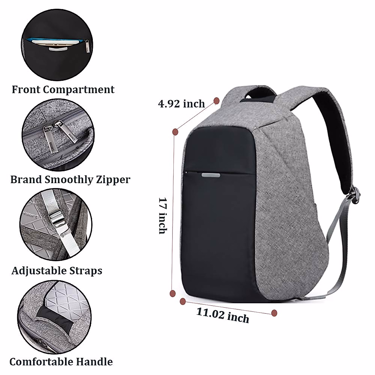oscaurt Anti Theft Backpack 15.6 Inch Laptop Travel Backpack with Hidden Zipper and USB Charging Port Waterproof Business Computer Bag for Men & Women