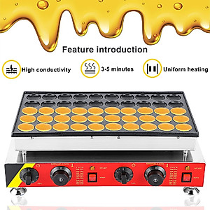 Hanchen Electric Dorayaki Maker Commercial Muffin Bake Machine 50Pcs Double Switch Poffertjes Grill Dutch Mini Pancake Maker Non-stick Surface for Bakery Home and Kitchen Restaurant Leisure Snack Bar (110v 60Hz American Plug)