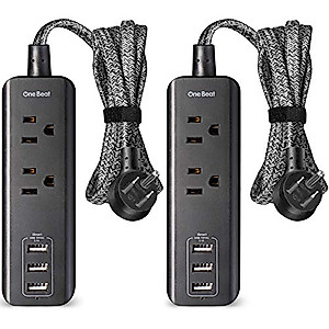 2 Pack Power Strip with USB, 2 Outlets and 3 USB Ports(3.1A, 15W) Travel Power Strip, Desktop Charging Station with 5 ft Braided Extension Cord, Flat Plug for Cruise, Home and Office, ETL Listed