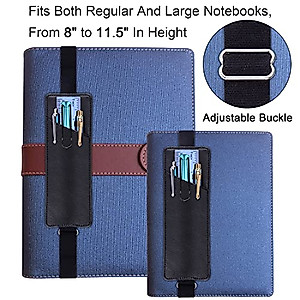 Wisdompro Adjustable Elastic Band Pen Holder, 2 Packs PU Leather Pencil Holder, Pen Sleeve Pouch, Fits for 8" to 11.5" Hardcover Journals, Notebooks, Planners, iPad - Black