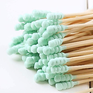 AKOAK 100 Pcs/set Colorful Double Head Spiral Cotton Swabs, Ear Picking Cotton Swabs, Makeup Remover Sanitary Swabs (Green)