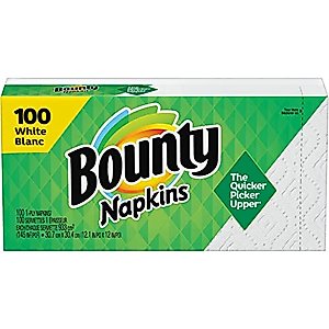 Bounty Quilted Napkins, 1-Ply, 12.1In X 12In, 100/PK, White