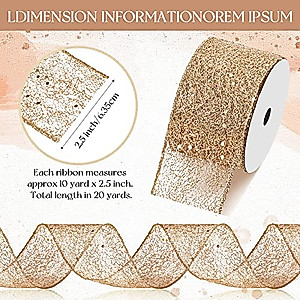 2 Rolls 20 Yards Christmas Halloween Metallic Wired Ribbons Glitter Ribbon for Crafts Valentine Floral Bow Making DIY Gift Wrapping Wedding Party Home Decor (Champagne, 2.5 Inch)