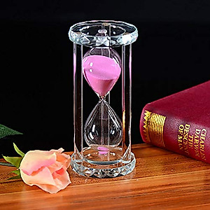 Crystal Hourglass 15/30/60 Minutes Sandglass Timers Kitchen Cooking Sand Clock Timer Home Office Christmas Birthday Present Gift Box Sand Glass (30 Minutes, Pink)