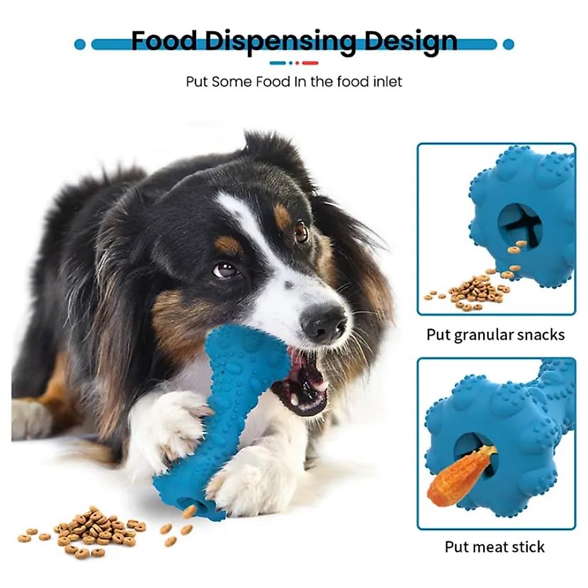 2 in 1 Premium Dog Toy, Dog Toys for Aggressive chewers, Combinated Food Dispenser and Speaker Function, Unique Design, Easy to Chew; 100% Safe Natural Rubber; for All Breed and Species