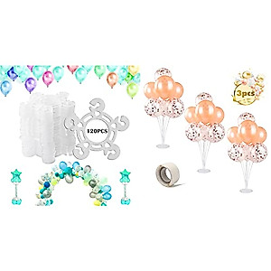 Tinabless Balloon Arch Clips(120 pcs) + 3 Set Balloon Stand Holder Kit for Birthday Wedding Party Decorations Supplies