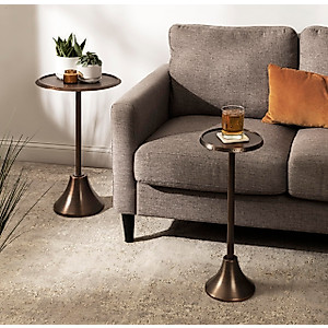 Kate and Laurel Sanzo Decorative Modern Pedestal Side Table for Use as Indoor Plant Stand or Bedroom Nightstand, 9x9x23, Bronze