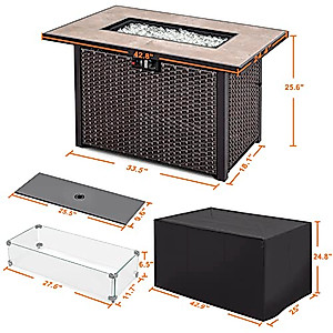 Nuu Garden 43 inch 50,000 BTU Propane Gas Fire Pit Table and Glass Fire Pit Wind Guard Bundle