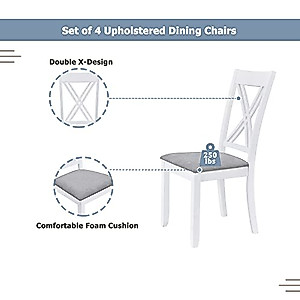 Kisyapoo Rustic Minimalist 5-Piece Dining Table Set with 4 X-Back Upholstered Chairs, Solid Wood Rectangular Table for Kitchen Living Room, Dining Set for 4 Persons (White)