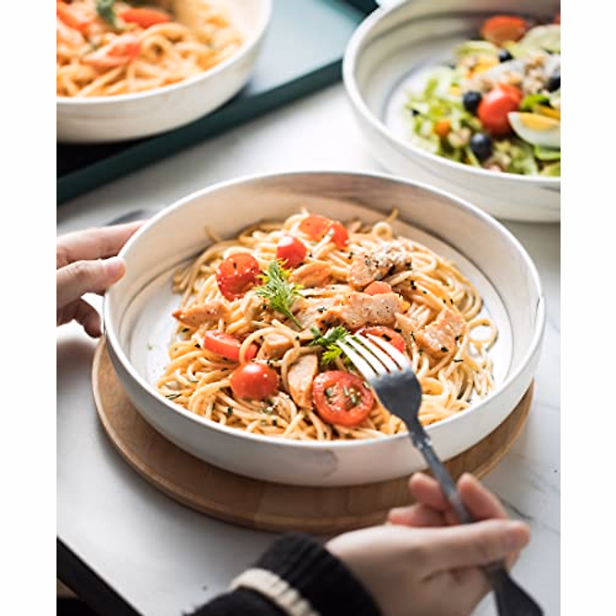 LYEOBOH Porcelain Serving Bowls, Salad Pasta Bowls for Kitchen, Stackable Bowl Set of 2 for Entertaining Thanksgiving Christmas, Ceramic Dinner Bowl, 10 inch, Gray