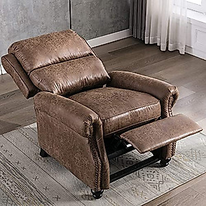 CANMOV Pushback Recliner Chair Leather Armchair Push Back Recliner with Rivet Decoration Single Sofa Accent Chair for Living Room, Chocolate