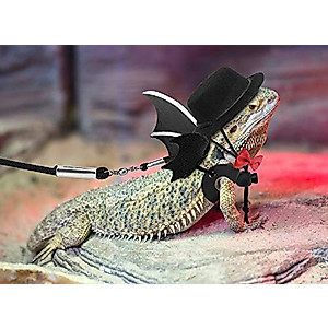 VavoPaw Bearded Dragon Lizard Leash Harness (S/M/L 3 Pack), Adjustable Leash Bat Wings Costume Accessories with Hat & Bow Tie Collar for Lizard Reptile, Gecko, Iguanas, Amphibians & Small Animals