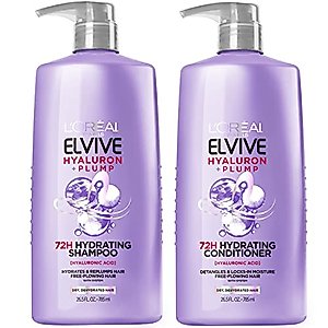 L'Oreal Paris Elvive Hyaluron Plump Shampoo and Conditioner Set for Dehydrated, Dry Hair with Hyaluronic Acid Care Complex, 1 Kit (2 Products)