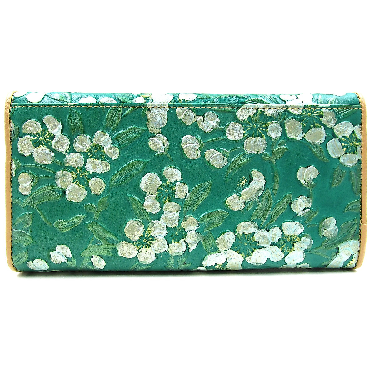 ArtsEye Peach Blossom Embossed Genuine Leather Trifold Wallet (Green)