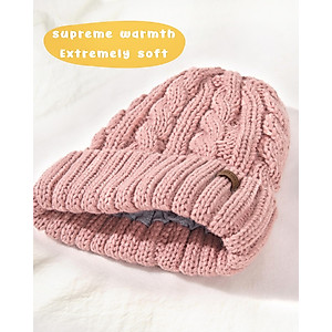 Camptrace Baby Winter Hat Toddler Beanie Baby Girls Boys Hat Warm Faux Fur Pom Kid Chunky Knitted Thick Snow Cap Pink 2-6T