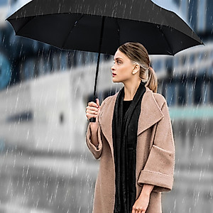 ALFROTEY Compact Travel Umbrella for Rain Portable Automatic Open and Close Windproof Sun Umbrella UV Protection Lightweight Small Folding Car Umbrella for Women and Men (Black, L)