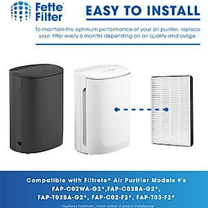 Fette Filter - 2 Premium True HEPA Filters Compatible with 3M Filtrete F2 Air Purifier Filter for Models #'s FAP-C02WA-G2,FAP-C03BA-G2, FAP-T03BA-G2, FAP-C02-F2, FAP-T03-F2 13"x8.2" - Pack of 2