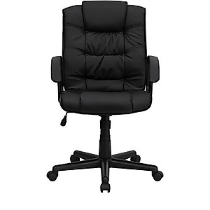 Flash Furniture Lindon Mid-Back Black LeatherSoft Swivel Task Office Chair with Arms