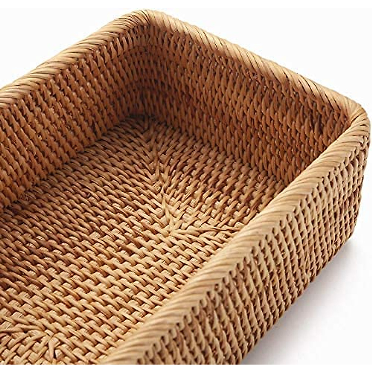 FiaLife Rattan Hand Woven Rectangular Decorative Rustic Storage Trays for Home/Social Events - Bread Basket, Vegetable, Fruits, Snacks, Crackers, Kitchen/Bathroom Organizer. Set of 2.