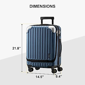 LEVEL8 Grace Carry On Luggage, 20 Inch Hardside Suitcase, Abs+Pc Harshell Spinner Luggage with Tsa Lock, Spinner Wheels, Blue, 20-Inch Carry-On